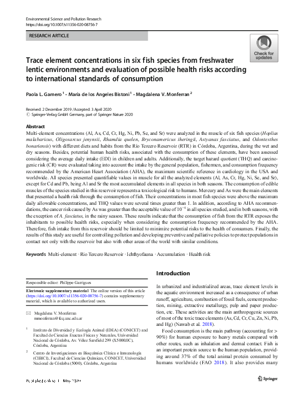 (PDF) Trace element concentrations in six fish species from freshwater lentic environments and ...