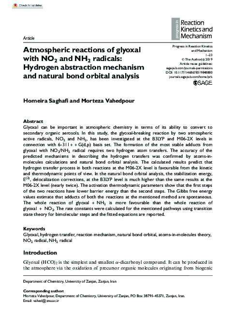(PDF) Atmospheric reactions of glyoxal with NO2 and NH2 radicals ...
