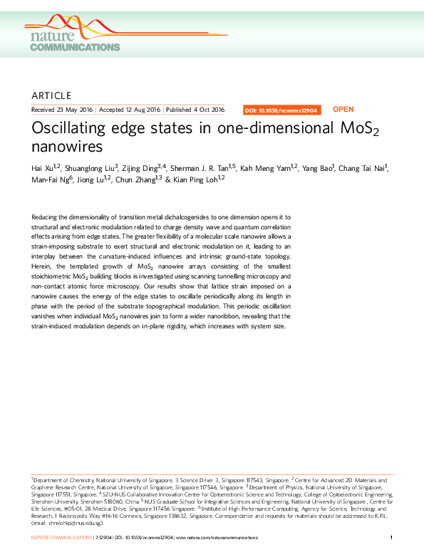 (PDF) Oscillating edge states in one-dimensional MoS2 nanowires
