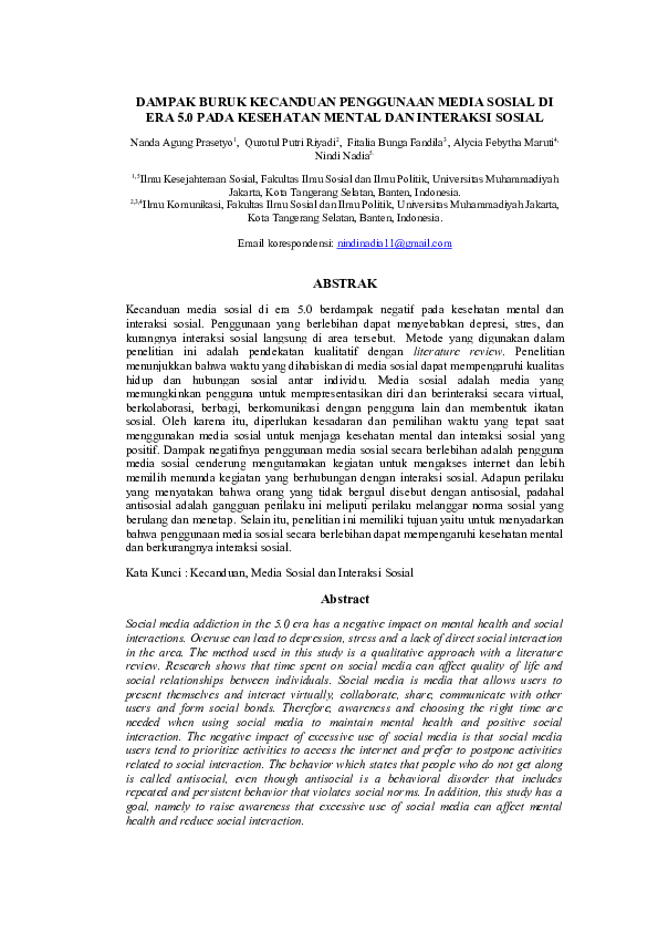 (DOC) DAMPAK BURUK KECANDUAN PENGGUNAAN MEDIA SOSIAL DI ERA 5.0 PADA KESEHATAN MENTAL DAN ...