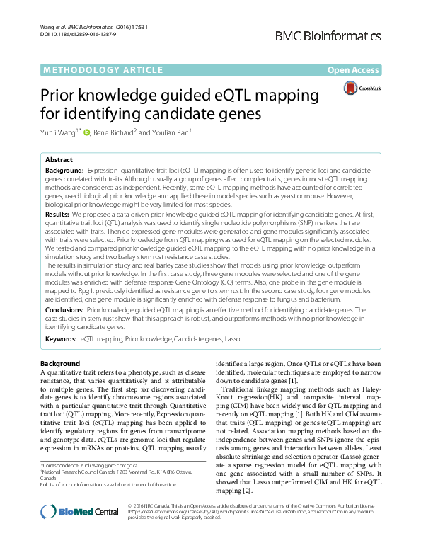(PDF) Prior knowledge guided eQTL mapping for identifying candidate genes