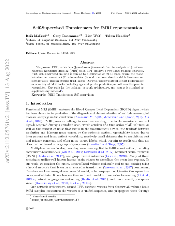 (PDF) Self-Supervised Transformers for fMRI representation | itzik malkiel - Academia.edu