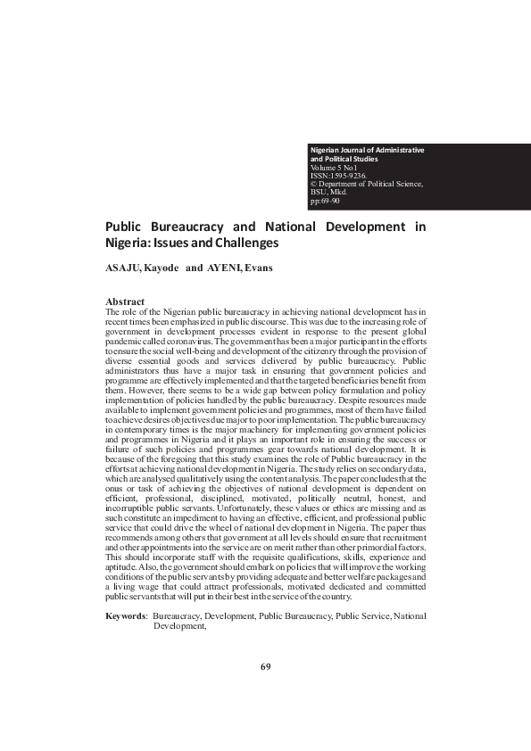 (PDF) Public Bureaucracy and National Development in Nigeria: Issues ...