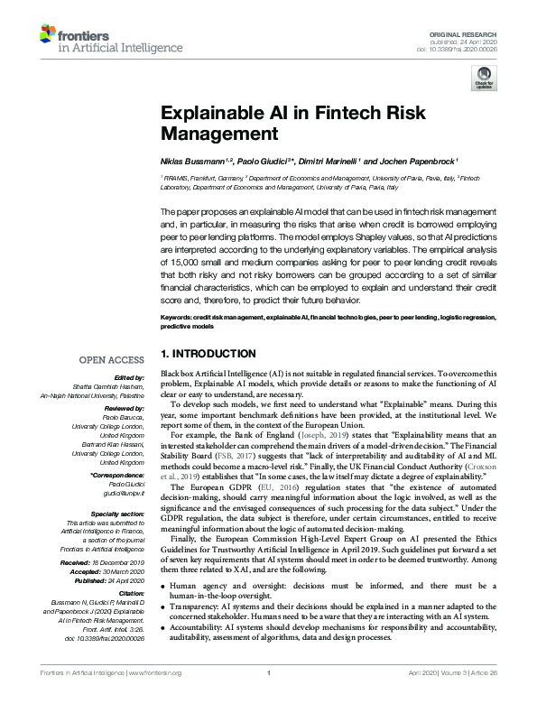 (PDF) Explainable AI in Fintech Risk Management