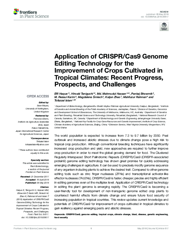 (PDF) Application of CRISPR/Cas9 Genome Editing Technology for the ...