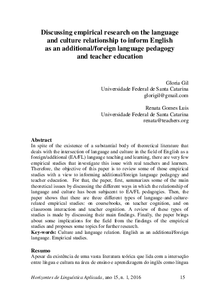 (PDF) Discussing empirical research on the language and culture ...