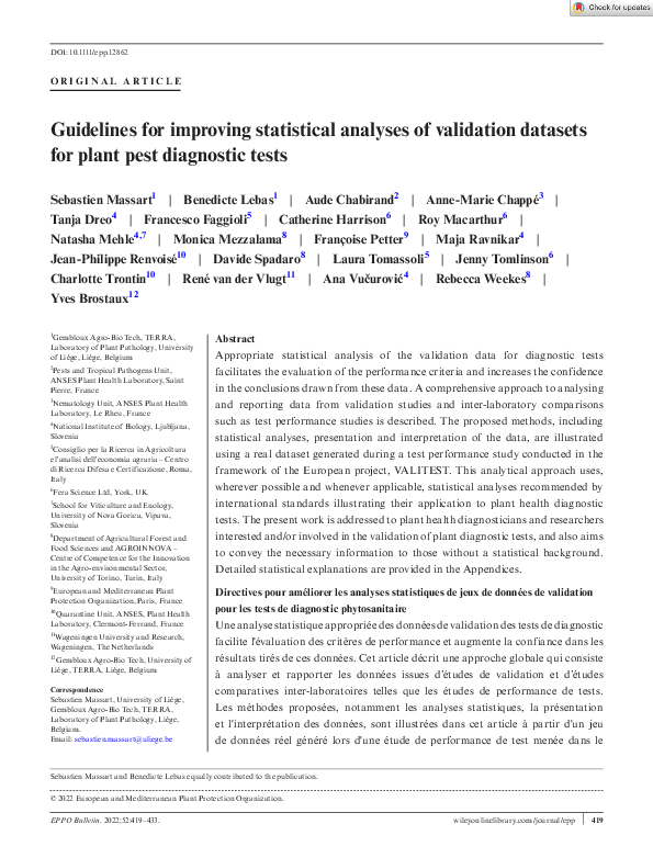 (PDF) Guidelines for improving statistical analyses of validation datasets for plant pest ...