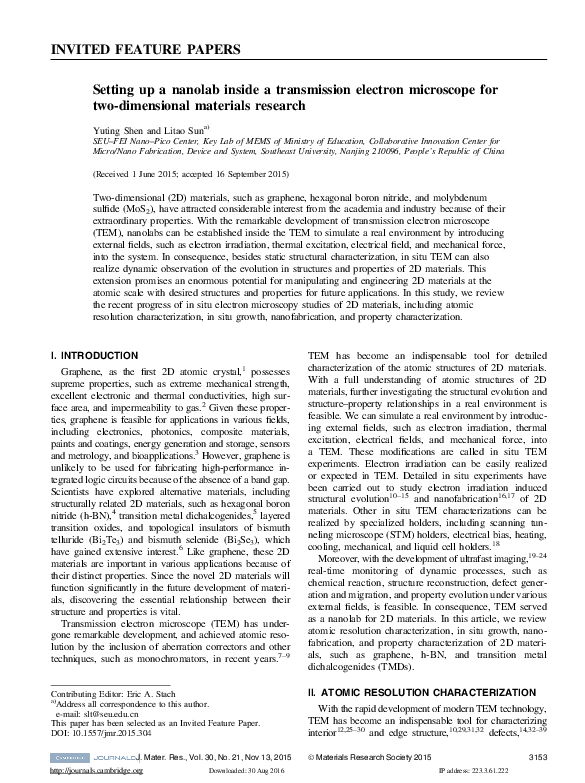 (PDF) Setting up a nanolab inside a transmission electron microscope ...