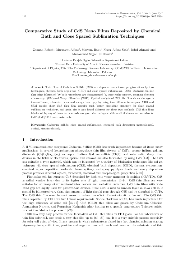 (PDF) Comparative Study of CdS Nano Films Deposited by Chemical Bath ...