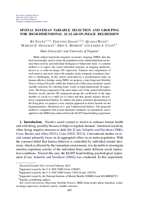 (PDF) Spatial Bayesian variable selection and grouping for high-dimensional scalar-on-image ...