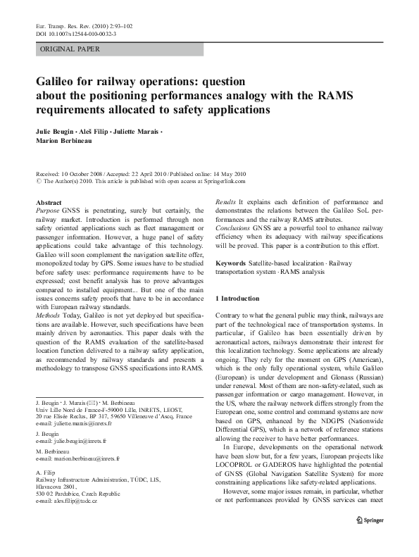 (PDF) Galileo for railway operations: question about the positioning performances analogy with ...