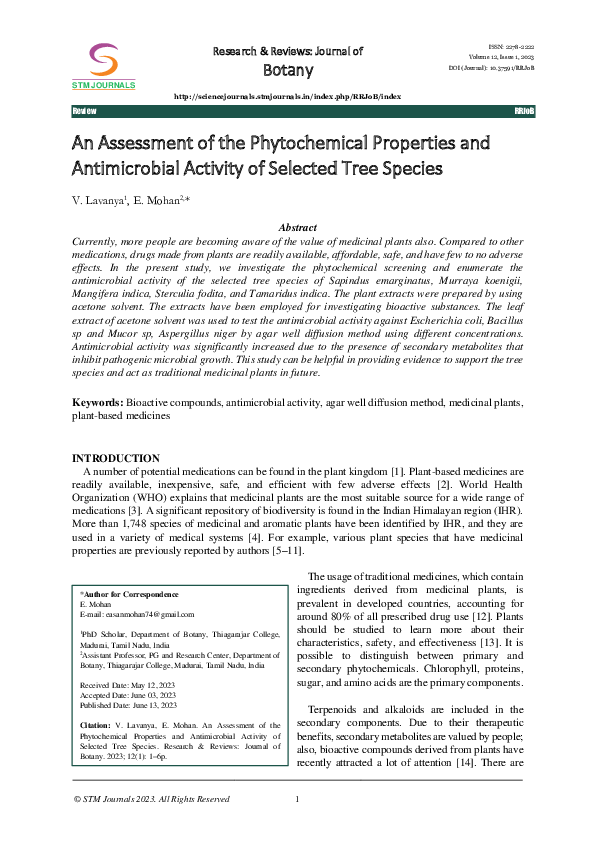 (PDF) An Assessment of the Phytochemical Properties and Antimicrobial Activity of Selected Tree ...