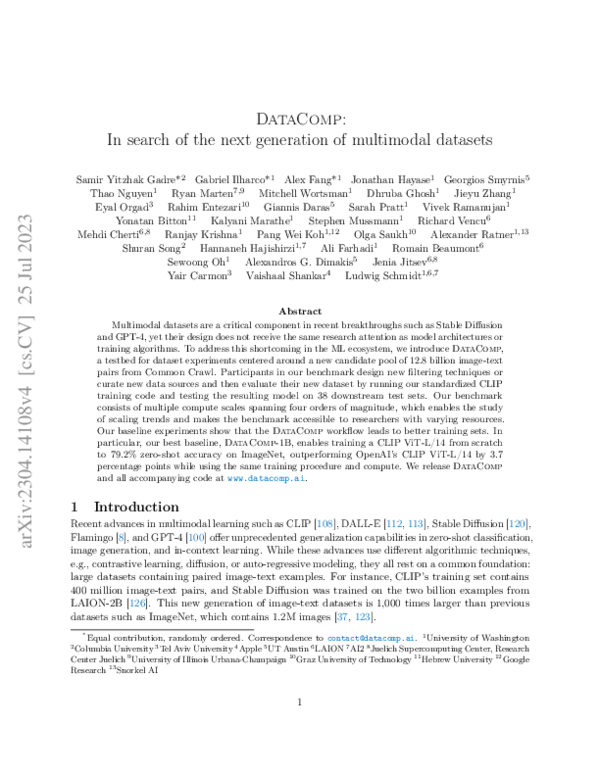 (PDF) DataComp: In search of the next generation of multimodal datasets