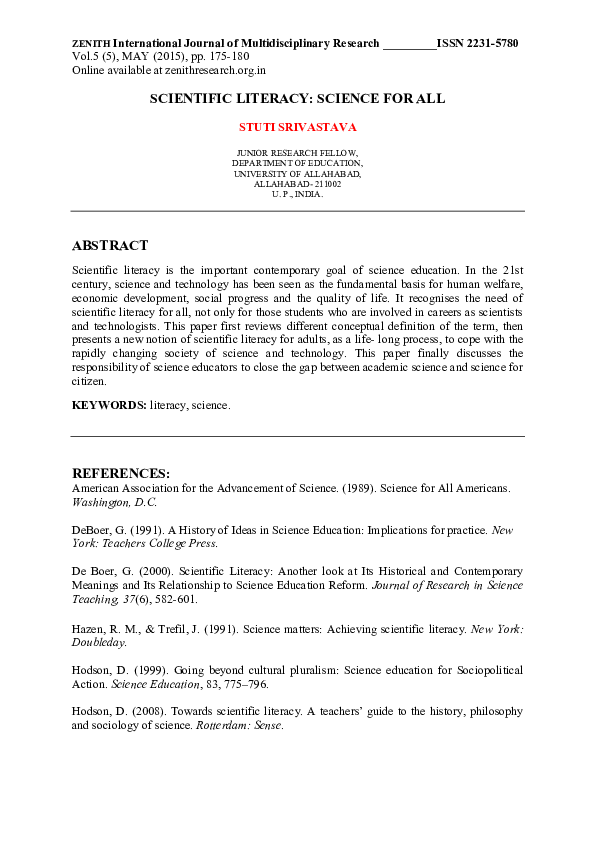 (PDF) Scientific literacy: science for all