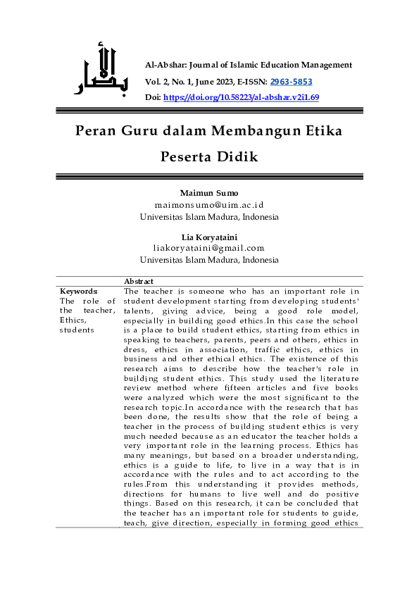 (PDF) Peran Guru dalam Membangun Etika Peserta Didik