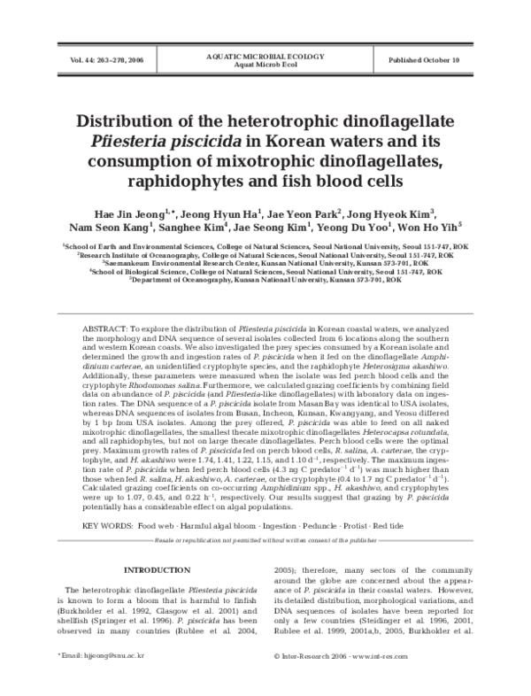 (PDF) Distribution of the heterotrophic dinoflagellate Pfiesteria ...