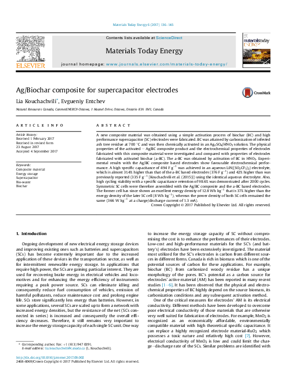 (PDF) Ag/Biochar composite for supercapacitor electrodes