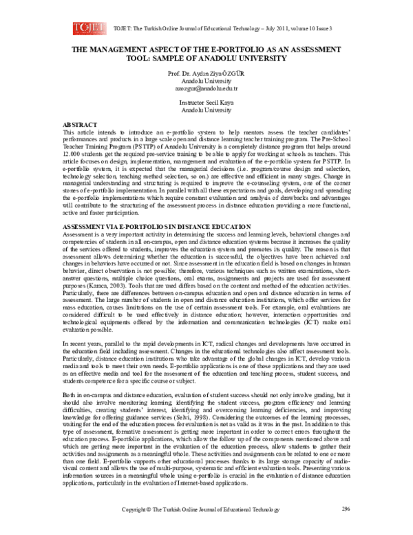 (PDF) The Management Aspect of the E-Portfolio as an Assessment Tool ...
