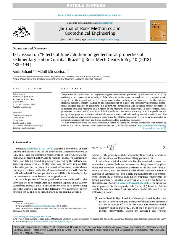 (PDF) Discussion on “Effects of lime addition on geotechnical ... (PDF) Discussion on “Effects of lime addition on geotechnical ...