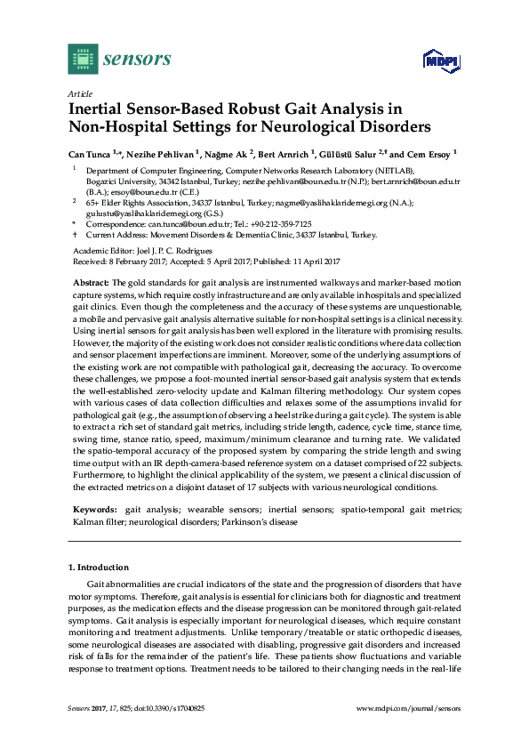 (PDF) Inertial Sensor-Based Robust Gait Analysis in Non-Hospital Settings for Neurological ...