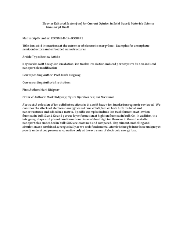 (PDF) Ion–solid interactions at the extremes of electronic energy loss ...