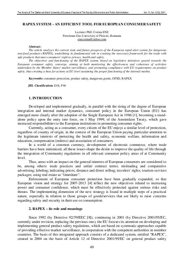 (PDF) Rapex system-an efficient tool for european consumer safety