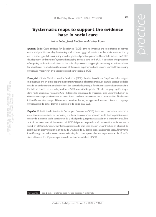 (PDF) Systematic maps to support the evidence base in social care