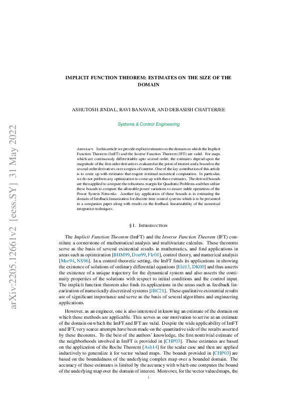 (PDF) Implicit Function Theorem: Estimates on the size of the domain