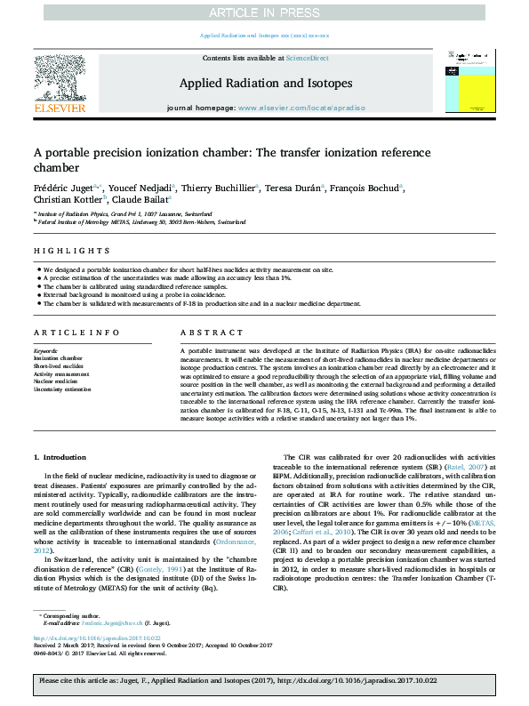 (PDF) A portable precision ionization chamber: The transfer ionization ...