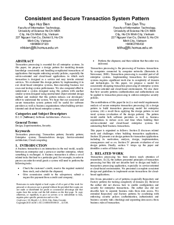 (PDF) Consistent and Secure Transaction System Pattern