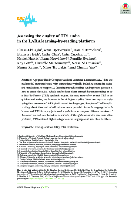 (PDF) Assessing the quality of TTS audio in the LARA learning-by ...