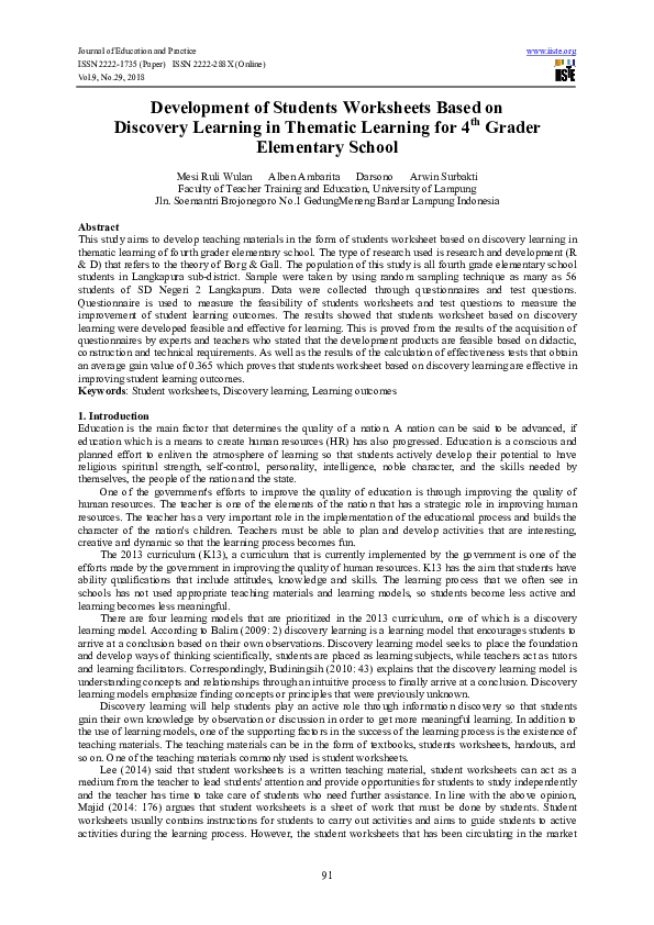 (PDF) Development of Students Worksheets Based on Discovery Learning in ...