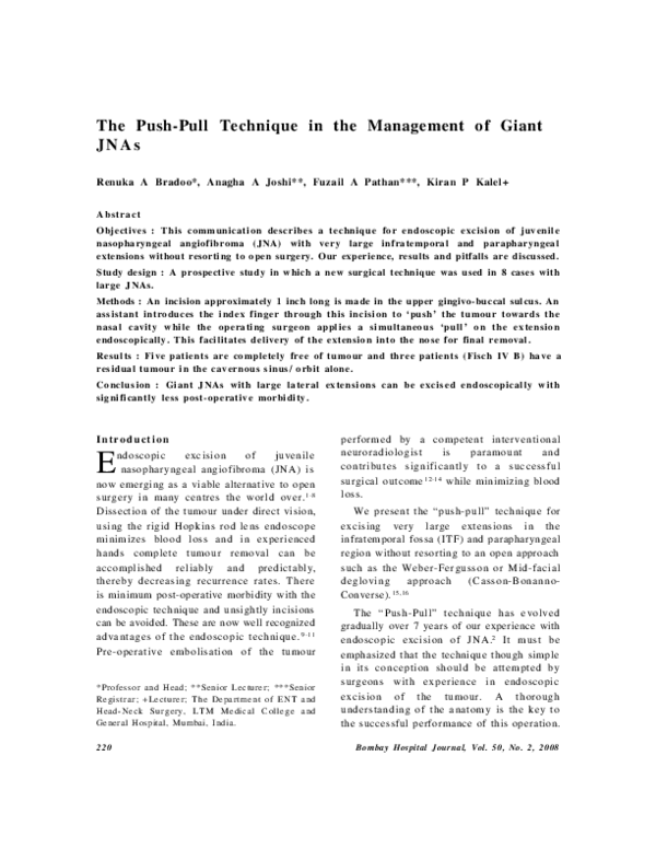 (PDF) The Push-Pull Technique in the Management of Giant JNAs