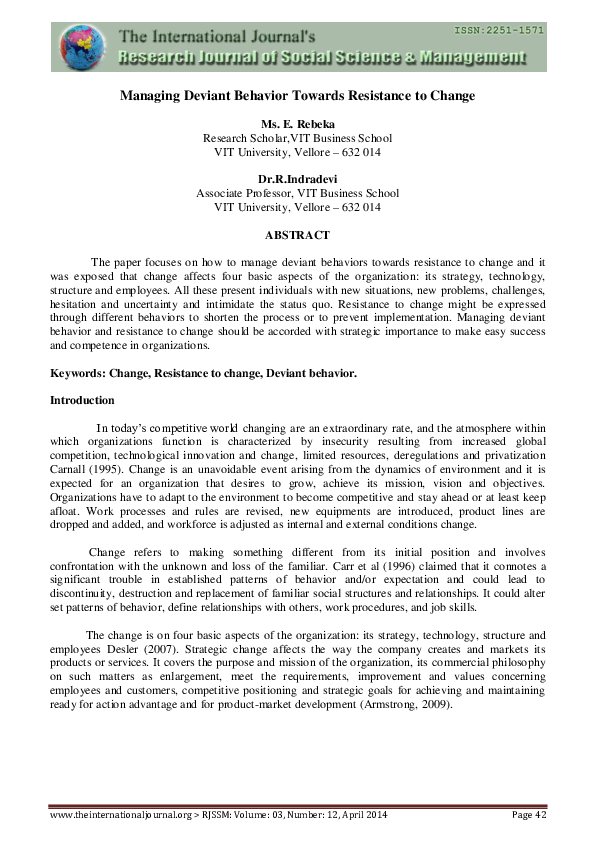 (PDF) Managing Deviant Behavior Towards Resistance to Change