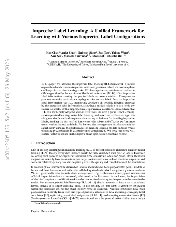 (PDF) Imprecise Label Learning: A Unified Framework for Learning with ...