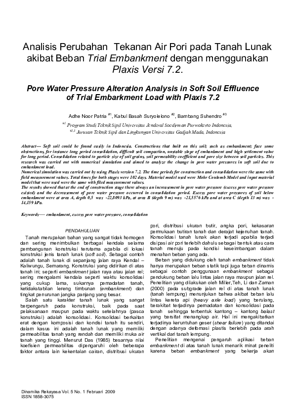 (PDF) Analisis Perubahan Tekanan Air Pori pada Tanah Lunak akibat Beban Trial Embankmentdengan ...