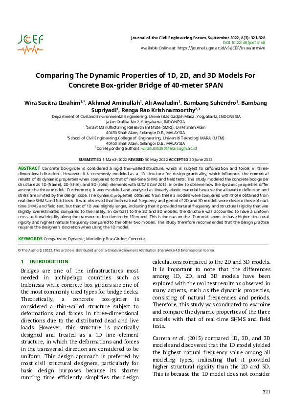 (PDF) Dynamic Properties Comparison of 1D, 2D, and 3D Model for ...