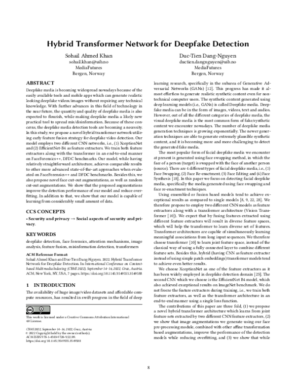 Pdf Hybrid Transformer Network For Deepfake Detection