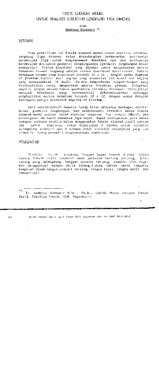 (PDF) Finite Element model untuk analisis struktur lengkung tiga dimensi