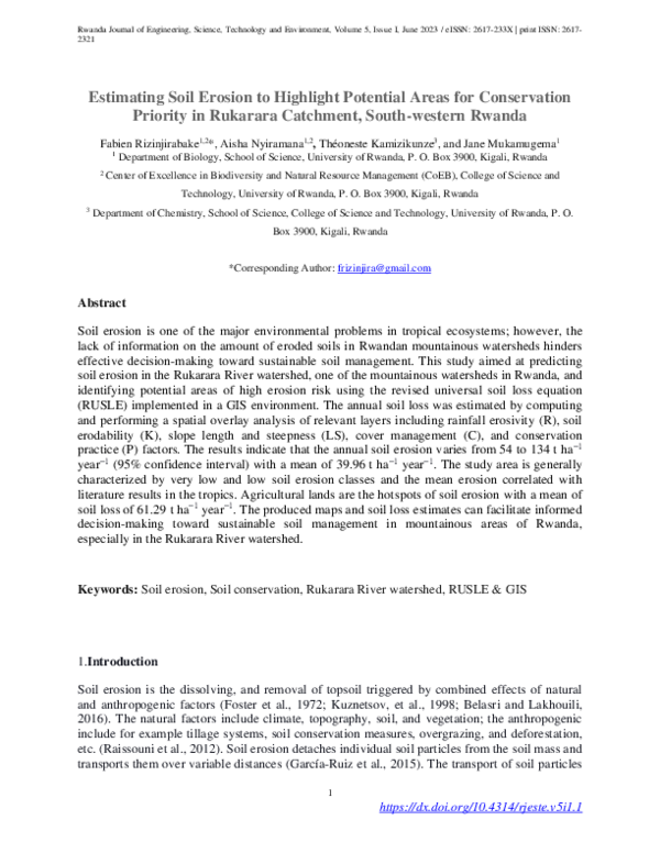 (PDF) Estimating Soil Erosion to Highlight Potential Areas for ...