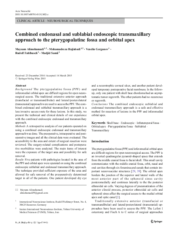 (PDF) Combined endonasal and sublabial endoscopic transmaxillary ...