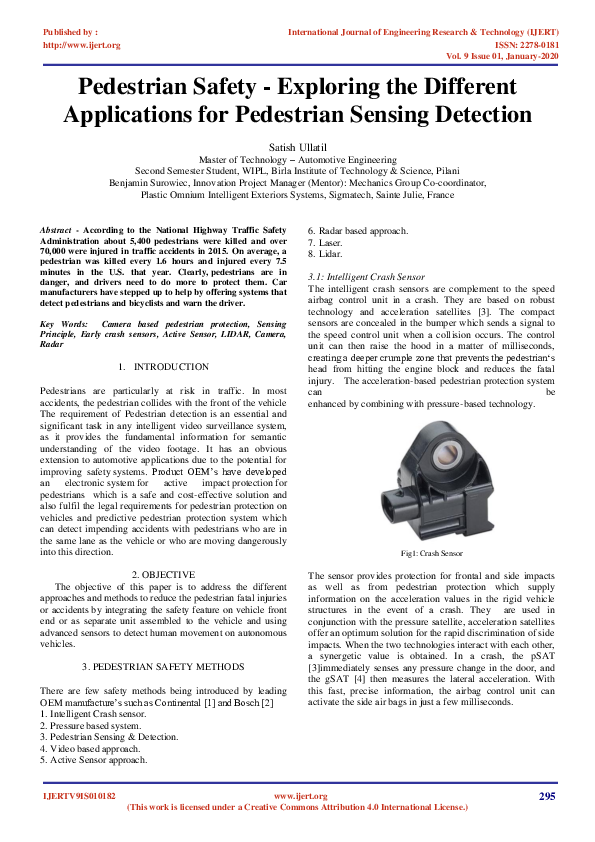 Pdf Pedestrian Safety Exploring The Different Applications For Pedestrian Sensing Detection