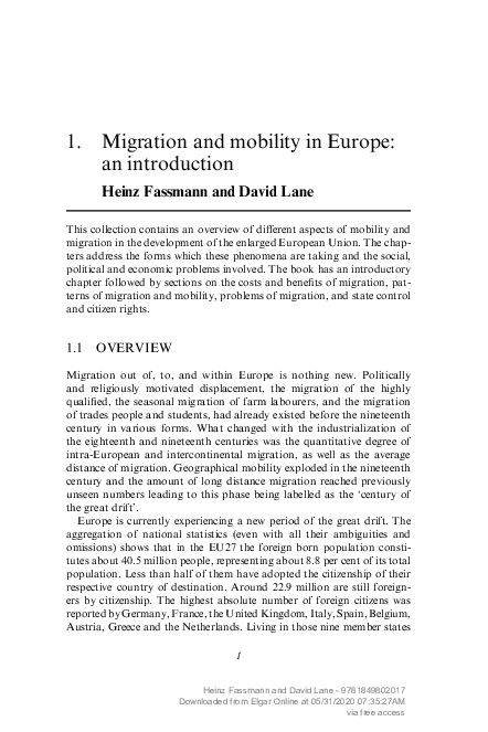 (PDF) Migration and Mobility in Europe: An Introduction