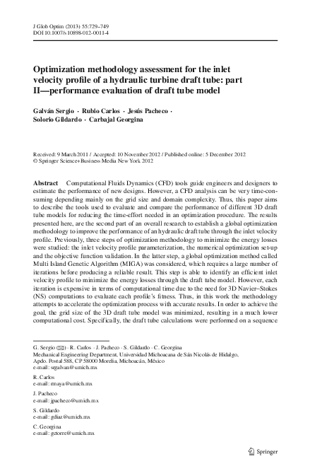 (PDF) Optimization methodology assessment for the inlet velocity profile of a hydraulic turbine ...