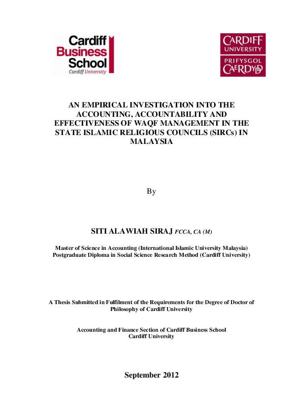 (PDF) An empirical investigation into the accounting, accountability and effectiveness of WAQF ...