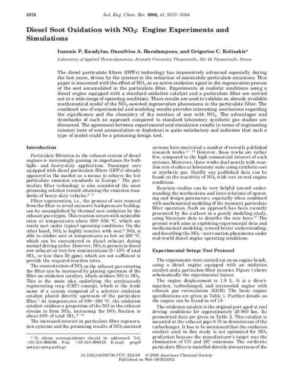 (PDF) Diesel Soot Oxidation with NO2: Engine Experiments and Simulations