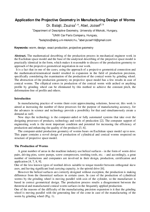 (PDF) Applying Projective Geometry in Design of Worm Manufacturing | Z ...