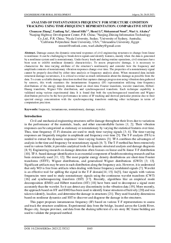 (PDF) Analysis of instantaneous frequency for structure condition tracking using time-frequency ...