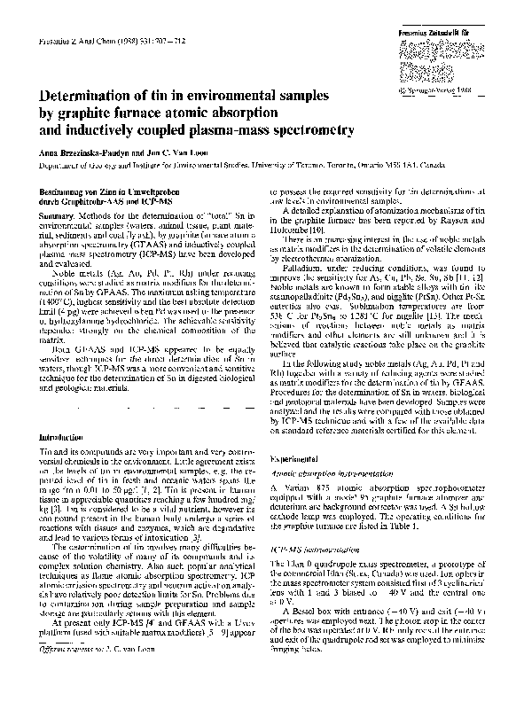 (PDF) Determination of tin in environmental samples by graphite furnace ...