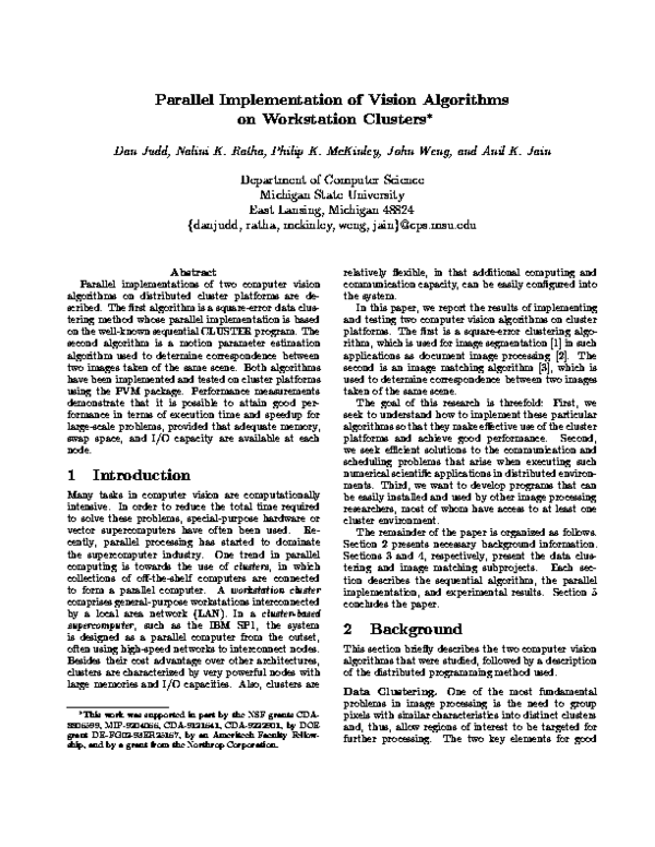 (PDF) Parallel implementation of vision algorithms on workstation clusters